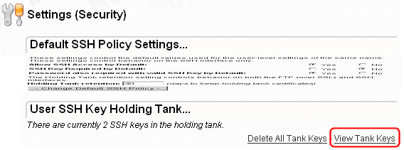 System Configuration - SSL and SSH - SSH - Client Keys - Holding Tank